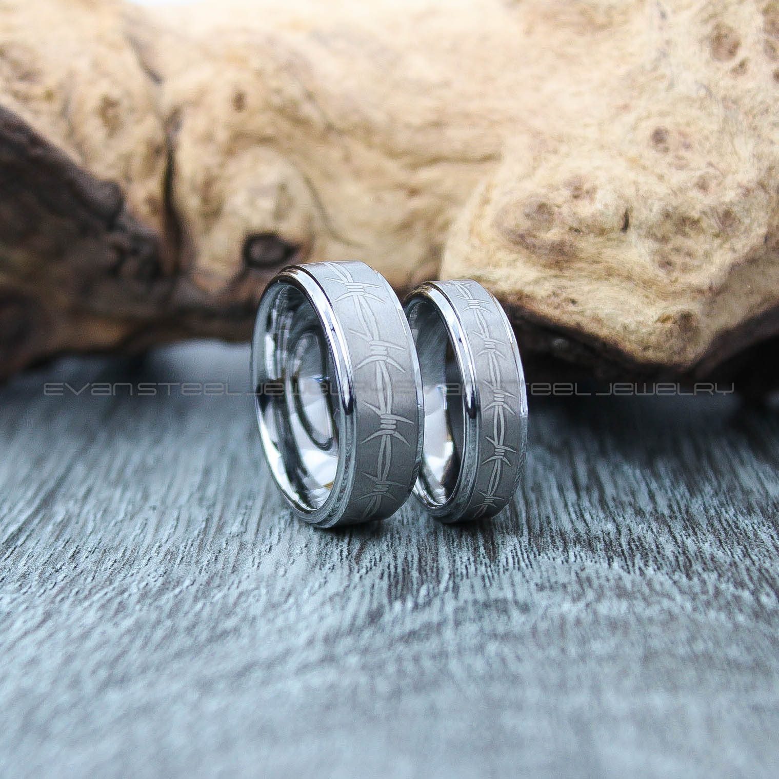 Barbed Wire Rings, Barb Wire Ring, 2 Piece Couple Set 8mm & 6mm Silver ...