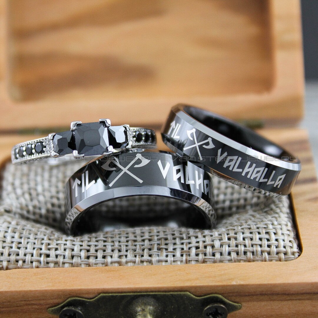 Til Valhalla Rings, Vikings Rings, Viking Runes Rings, Couple Set ...