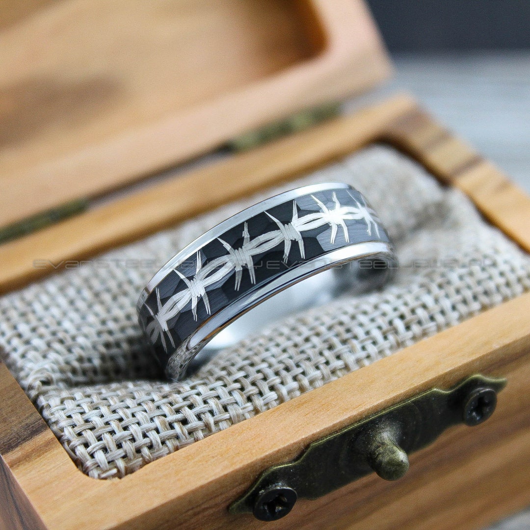 Barbed Wire Ring, Barb Wire Ring, Black Tungsten Band, Black Wedding ...