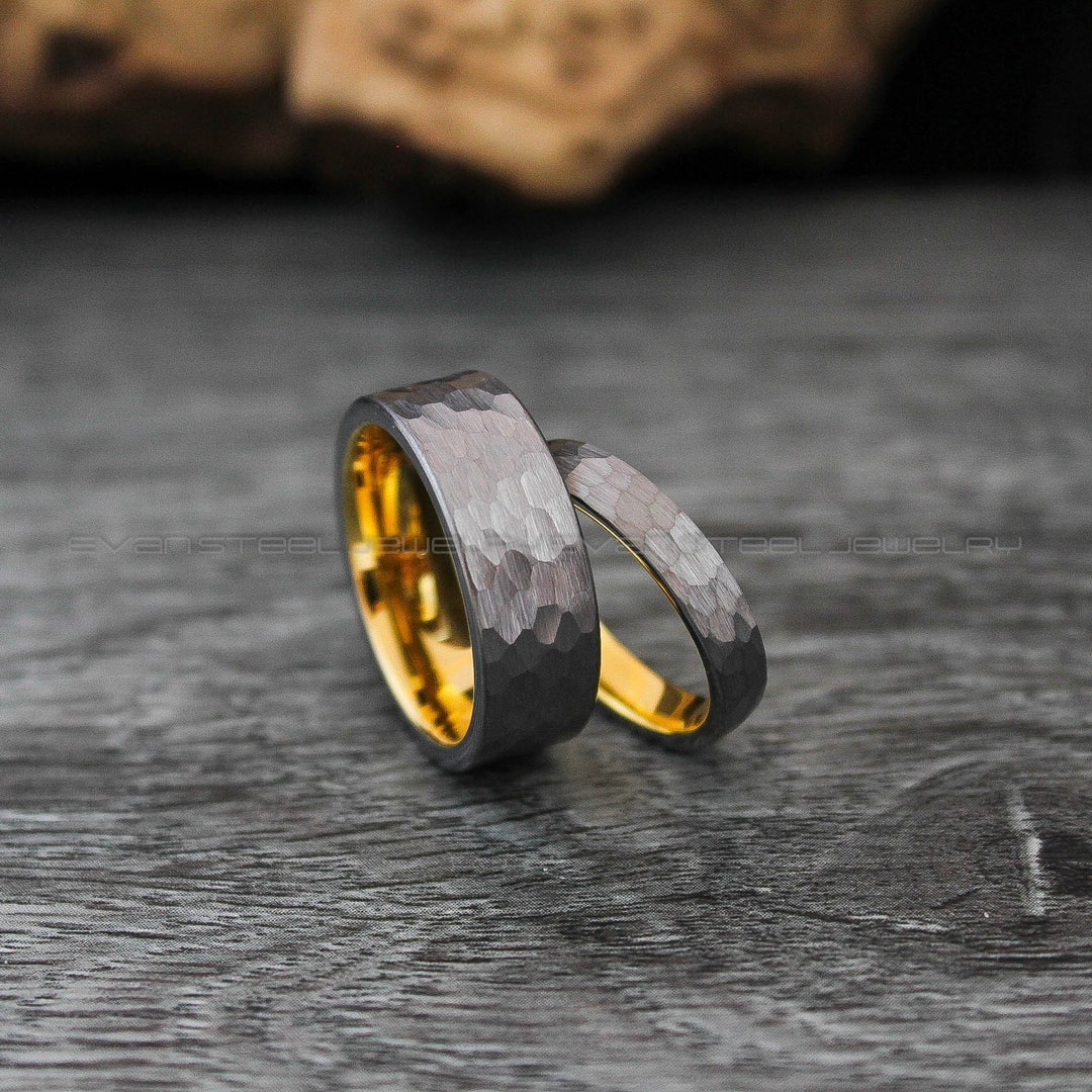Hammered Rings, Hammered Wedding Rings, Couple Rings, 2 Piece Couple ...