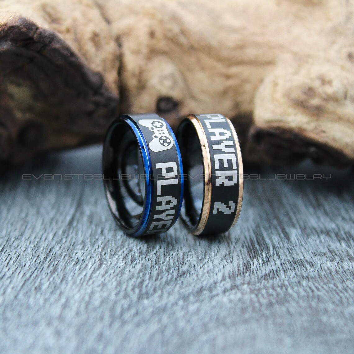 Gamer Rings, Couple Rings, Gamer Jewelry, 2 Piece Couple Set Black ...