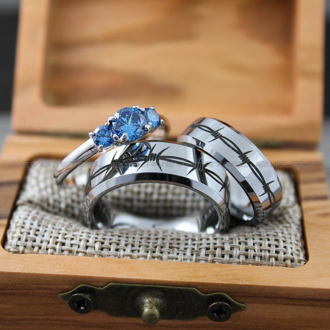 Barbed Wire Rings, Barb Wire Ring, 3 Piece Couple Set 8mm & 6mm Silver ...