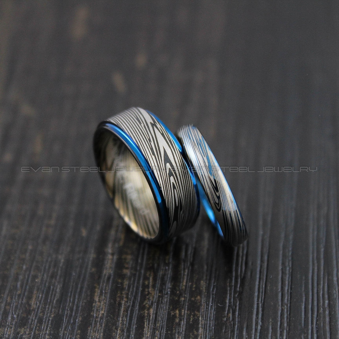 Damascus Steel Rings, Damascus Steel Wedding Rings, 2 Piece Couple Set ...