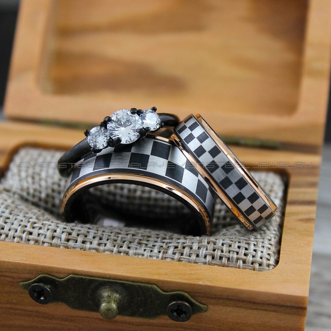 Racing Ring, Car Racing Ring, 3 Piece Couple Set Tungsten Bands ...
