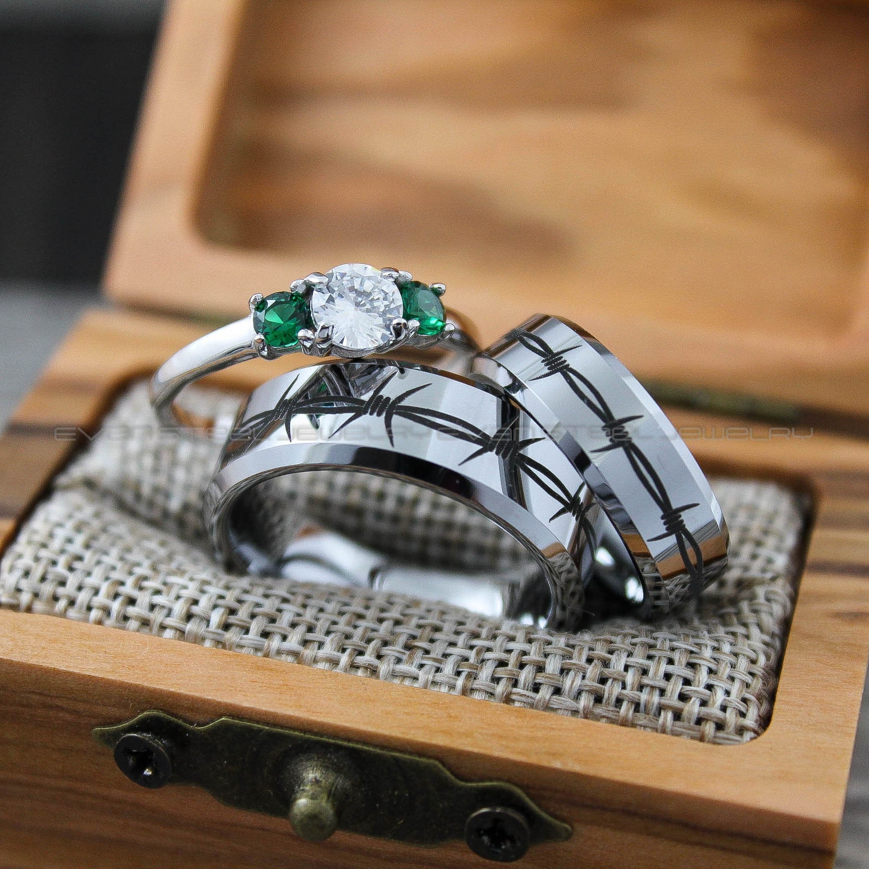 Barbed Wire Rings, Barb Wire Ring, 3 Piece Couple Set 8mm & 6mm Silver ...