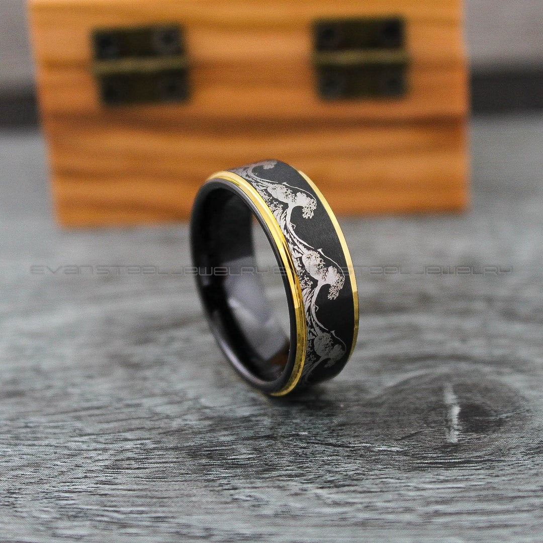Wave Ring, Ocean Wave Ring, Ocean Jewelry, Beach Jewelry, 8mm Black ...
