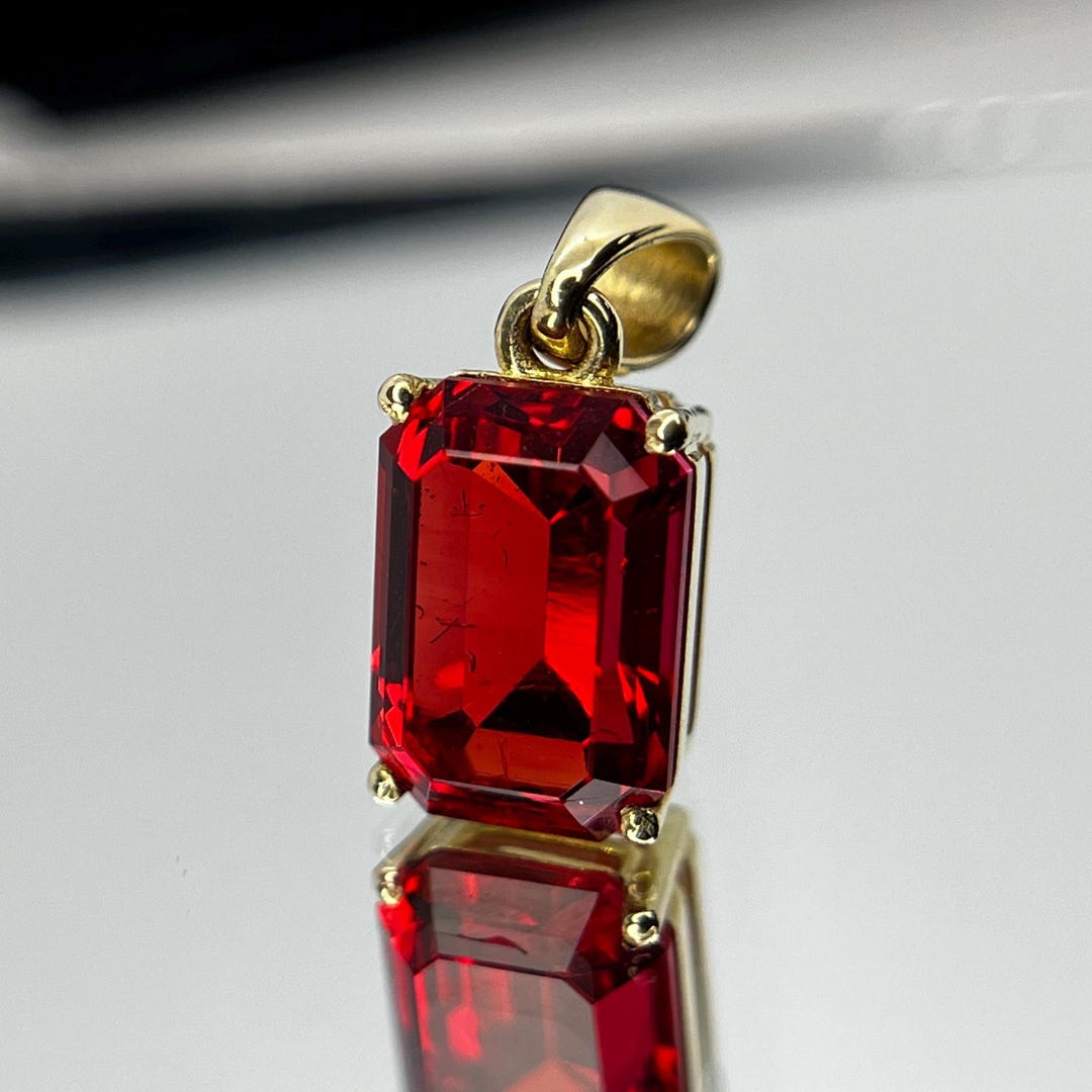 14K Gold Red Beryl Bixbite Pendant: Lab Grown Gemstone Necklace - Etsy
