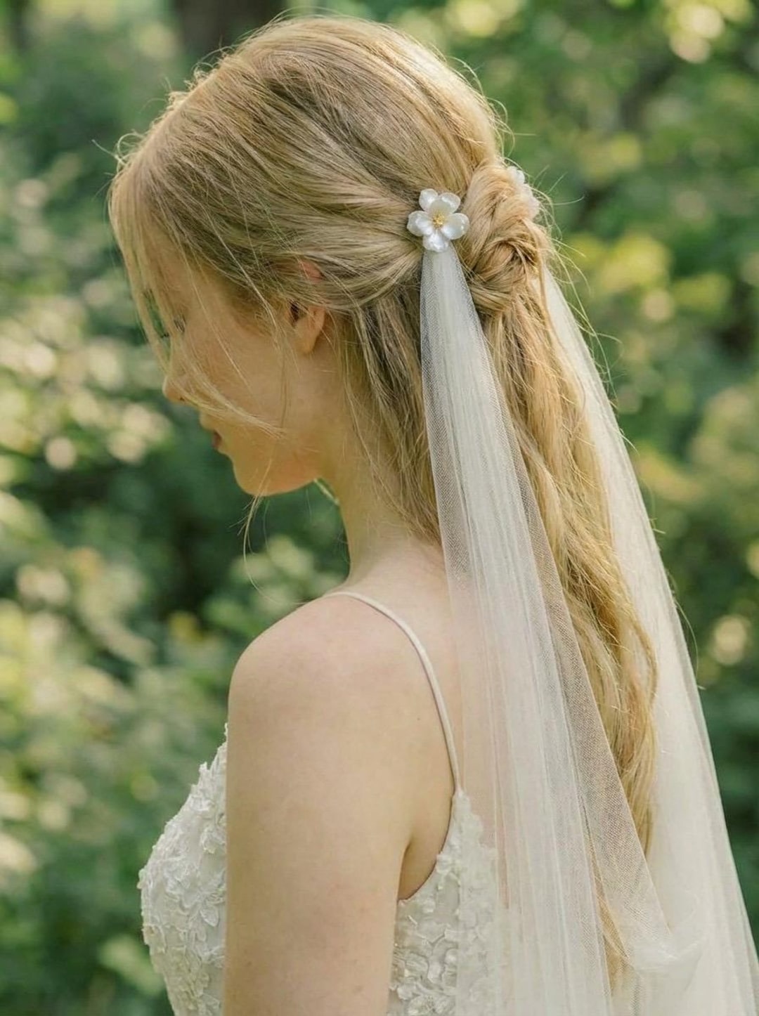 Bridal Draped Wedding Veil, Pearl Flower Veil, Modern Boho Bridal Veil ...