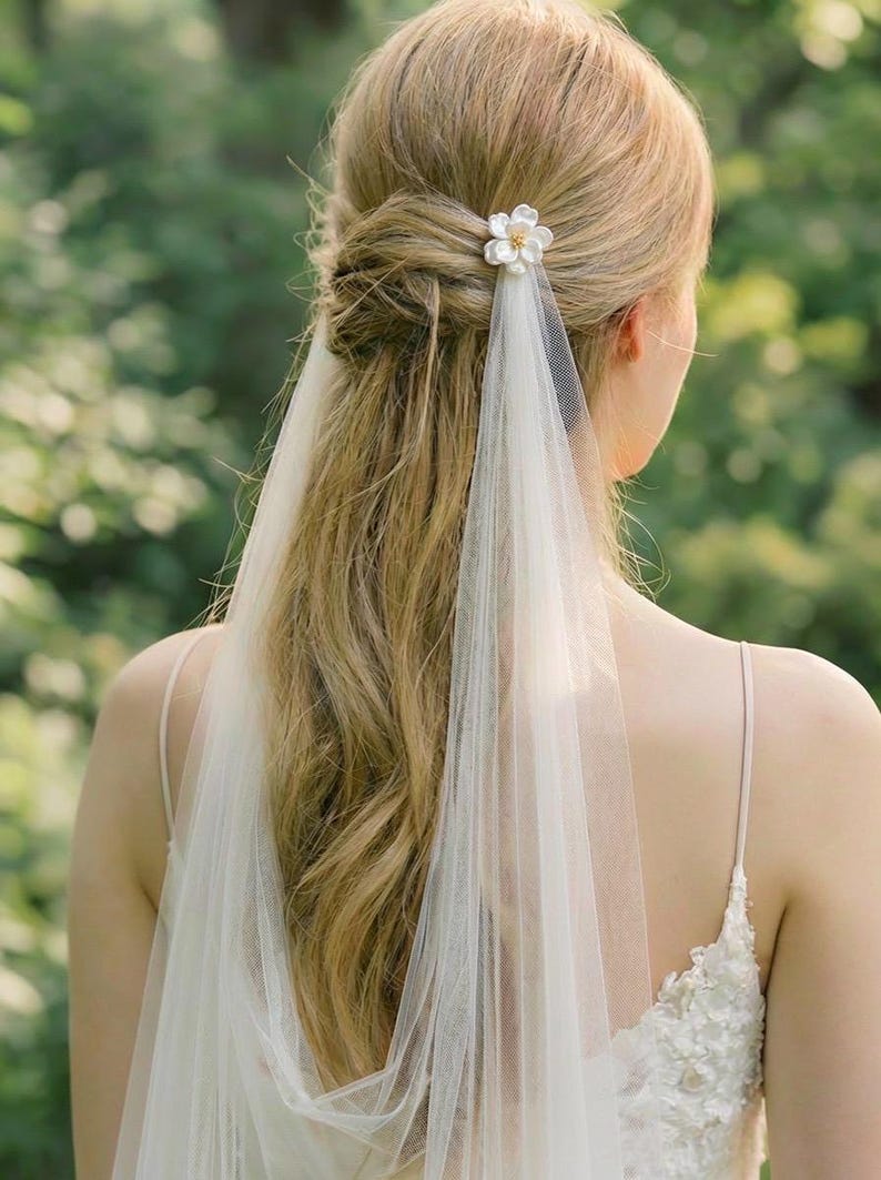 Bridal Draped Wedding Veil, Pearl Flower Veil, Modern Boho Bridal Veil ...
