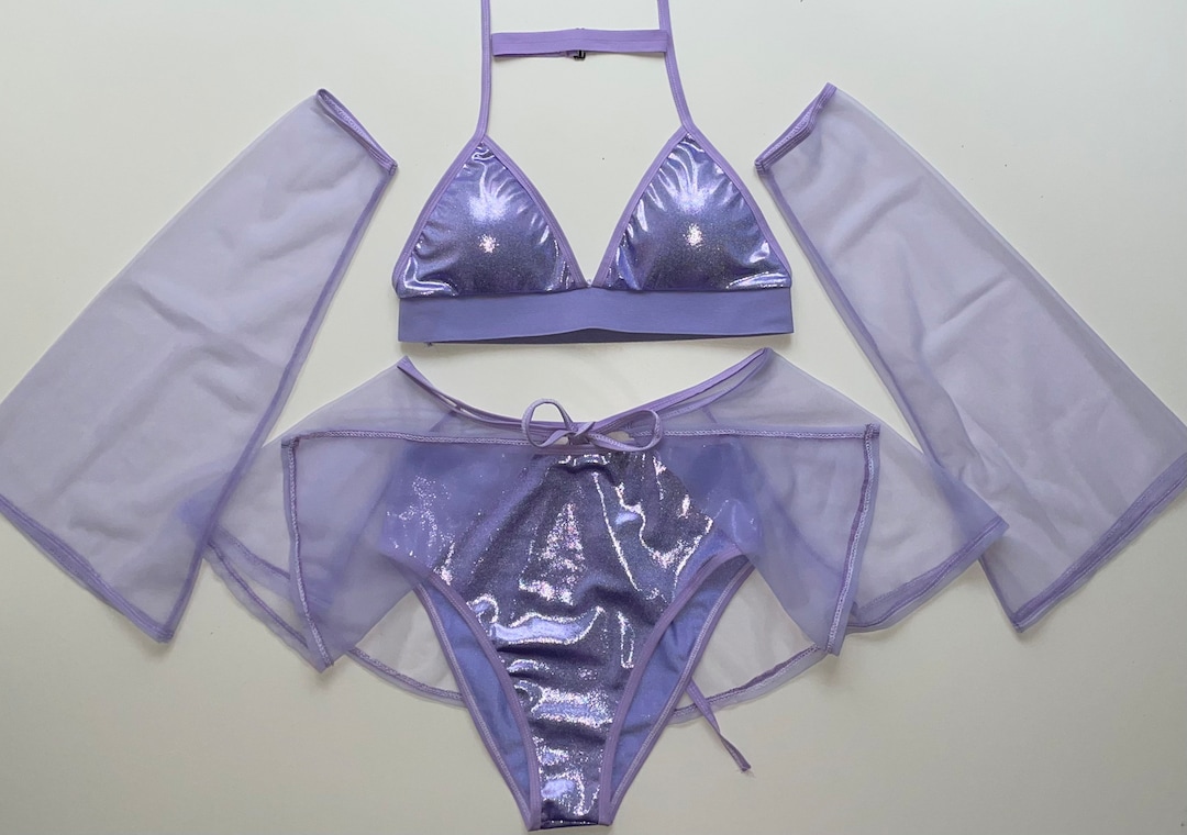 Metallic Purple Lilac Angel Rave Outfit Set, Rave Bra Top, Ra, Rave ...