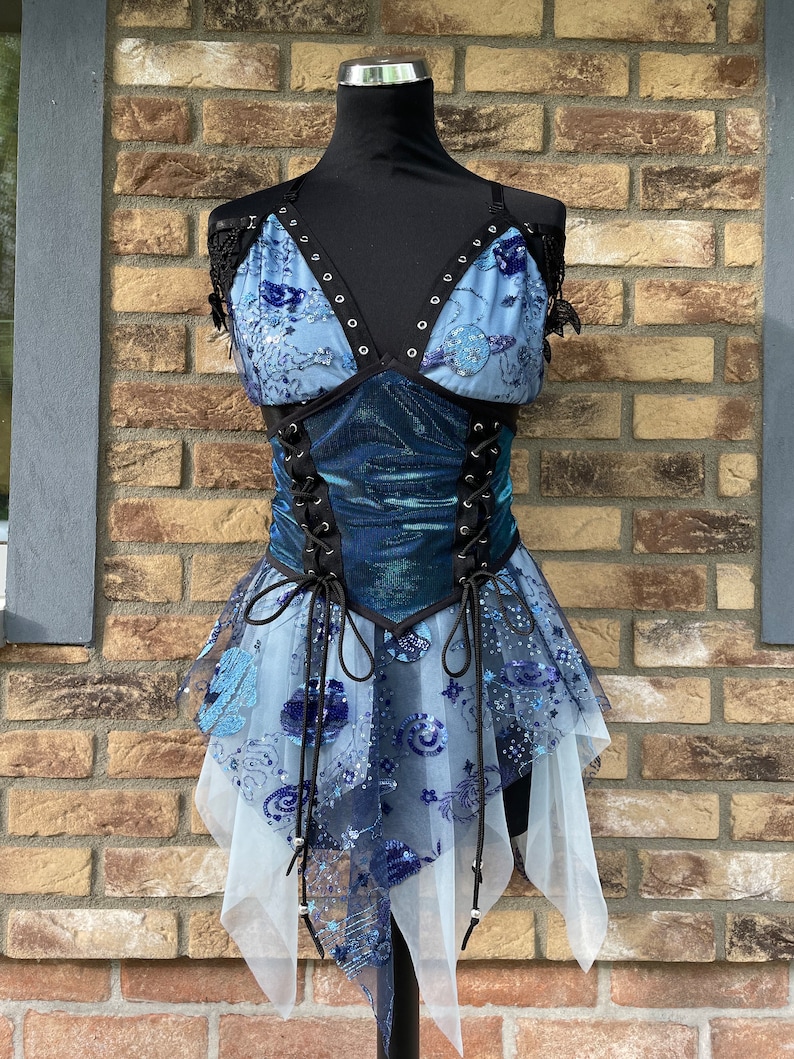 Made to Order Blue Sequin Rave Witch Costume, Corset Festival Outfit - Etsy