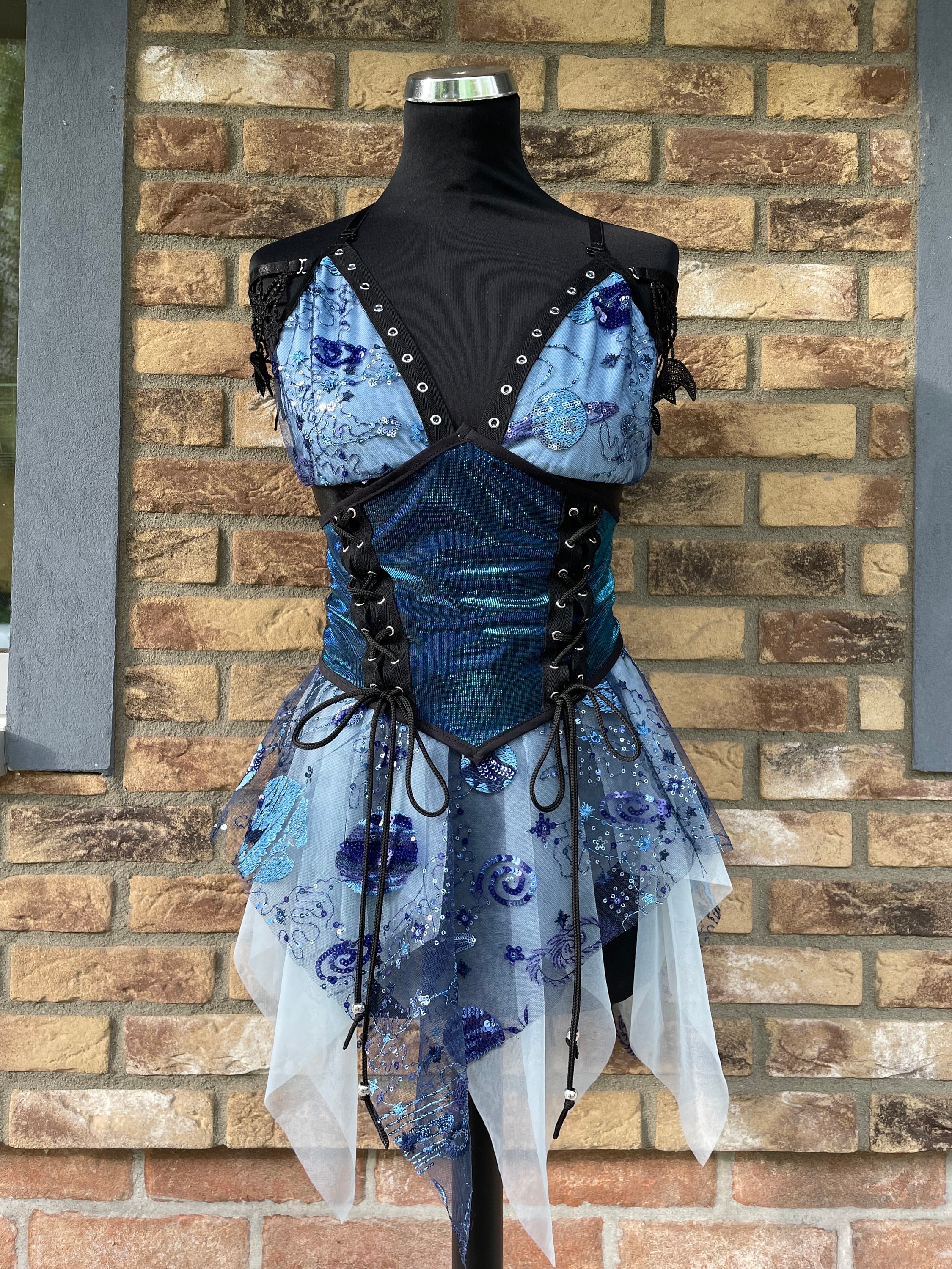 Made to Order Blue Sequin Rave Witch Costume, Corset Festival Outfit - Etsy