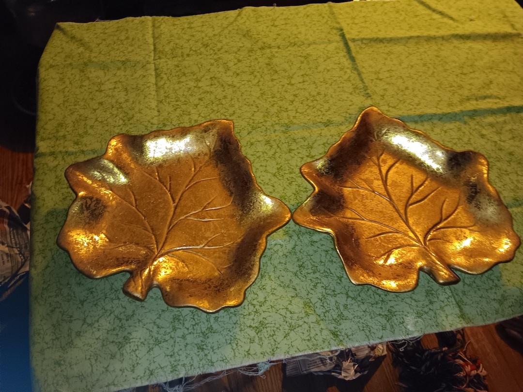 Set of Large Golden Leaf Plates - Etsy