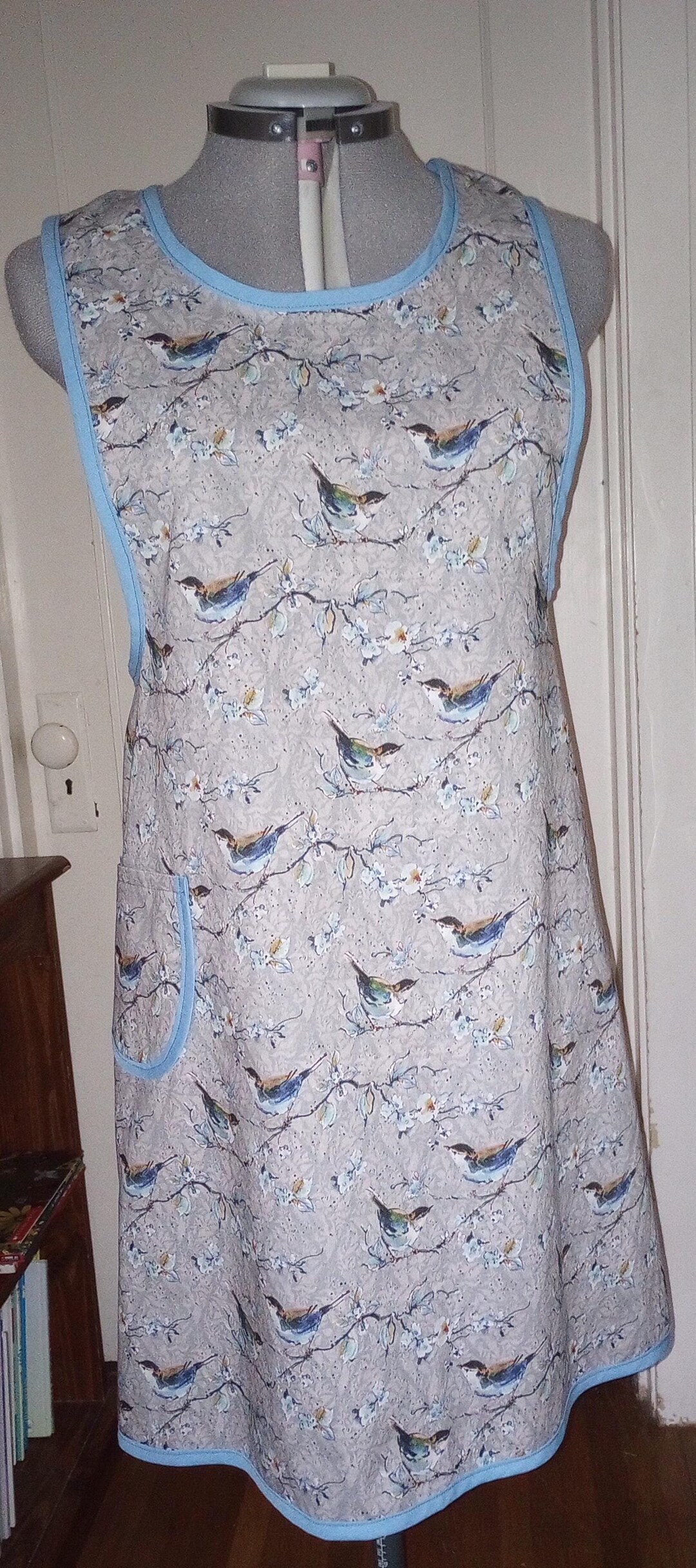 Blue Bird Retro Style Full Farmhouse Apron With Pocket - Etsy