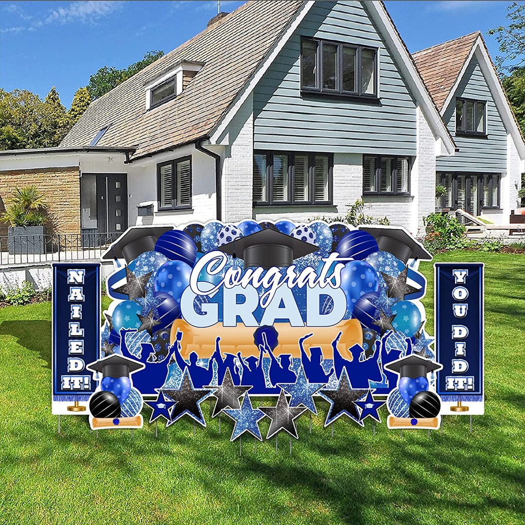 Blue Oversized 'congrats Grad' Graduation Yard Card Display - 11pc ...