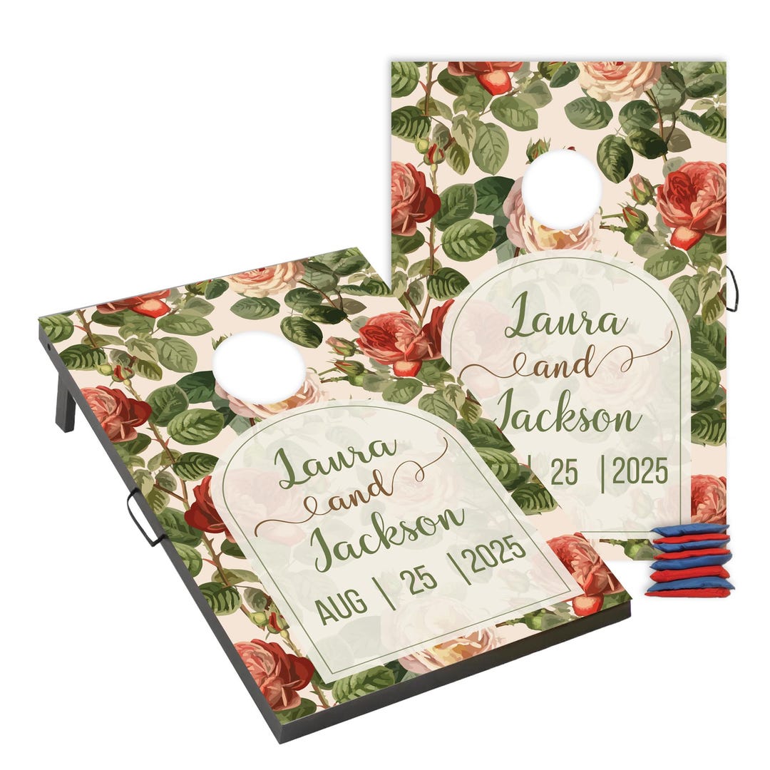 Custom Wedding Cornhole Set - Personalized Rose Design Bag Toss Game ...
