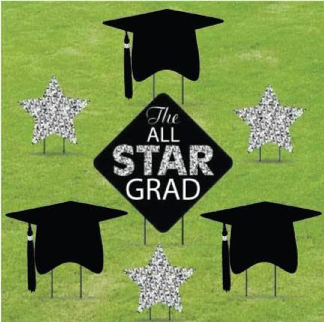 Black & Silver the All-star Grad Yard Sign Decoration | 7pc Graduation ...