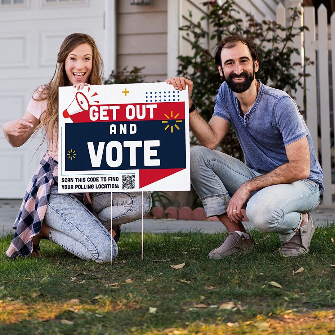Get Out and Vote Yard Signs Set of 4 18 X 24 Two Sided QR Code Polling ...