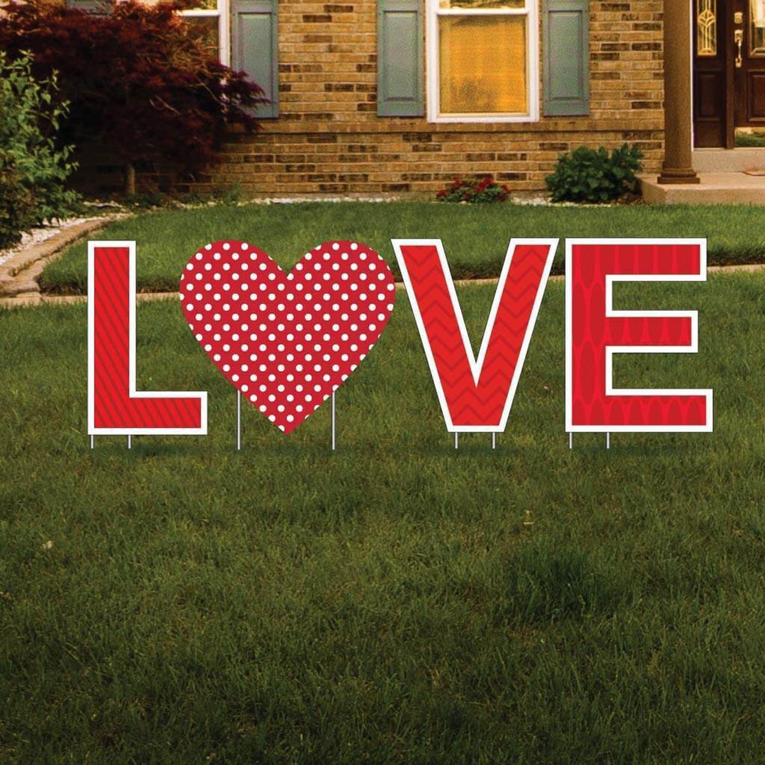 LOVE Valentine's Day Yard Sign Set: Red Letters & Heart, 4-piece - Etsy