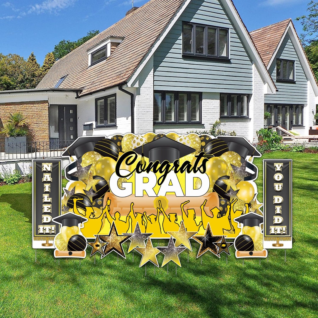 Yellow Oversized "congrats Grad" Graduation Yard Card Display | 11pc ...