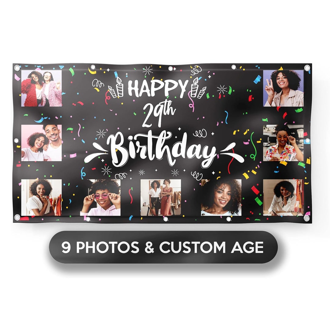 Custom Photo Birthday Banner: Personalized Age, Waterproof Vinyl (3x5 ...