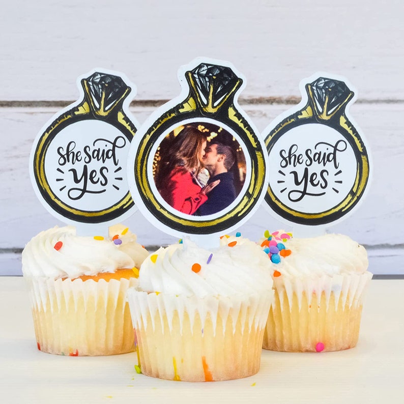 She Said Yes Cupcake Toppers Custom Photo Set of 100 Ring - Etsy