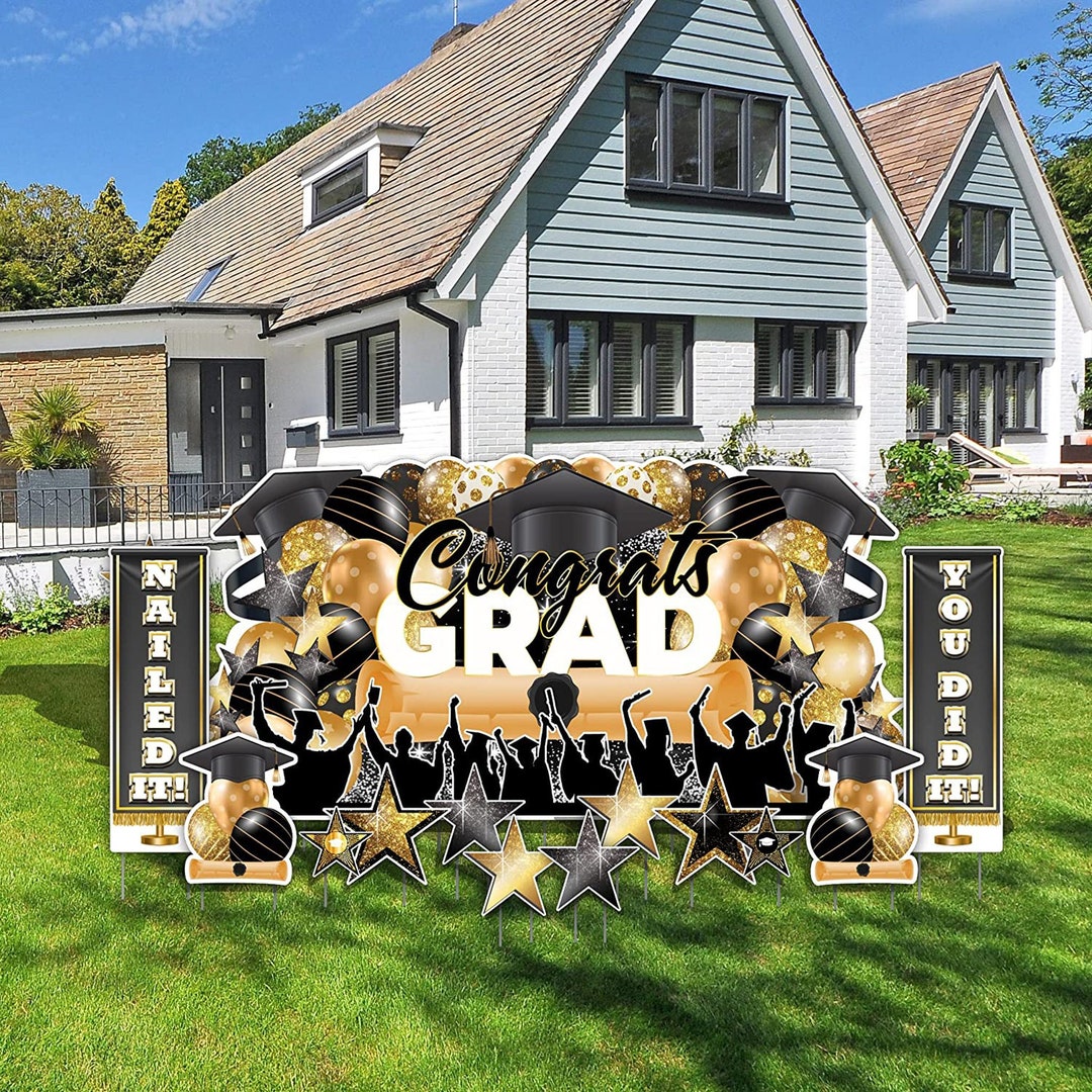 Gold Oversized "congrats Grad" Graduation Yard Card Display | 11pc Grad ...