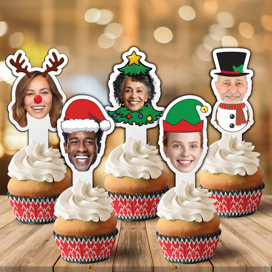 Custom Face Photo Cupcake Toppers - Variety Pack, Plastic Christmas ...