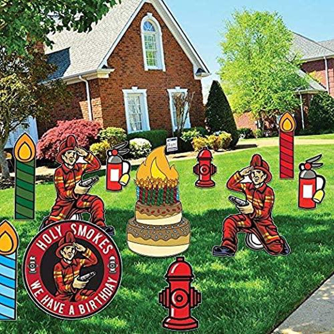 Firefighter Birthday Yard Sign Set: 11-piece Fireman Party Decorations ...