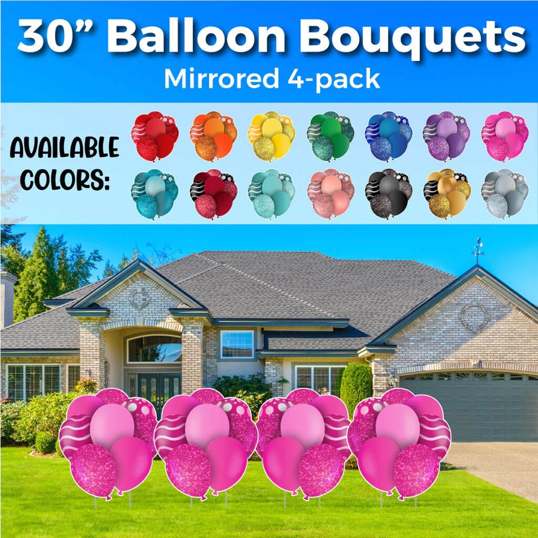 30" Balloon Bouquets Lawn Decorations | Set of 4 Jumbo Mirrored Balloon ...