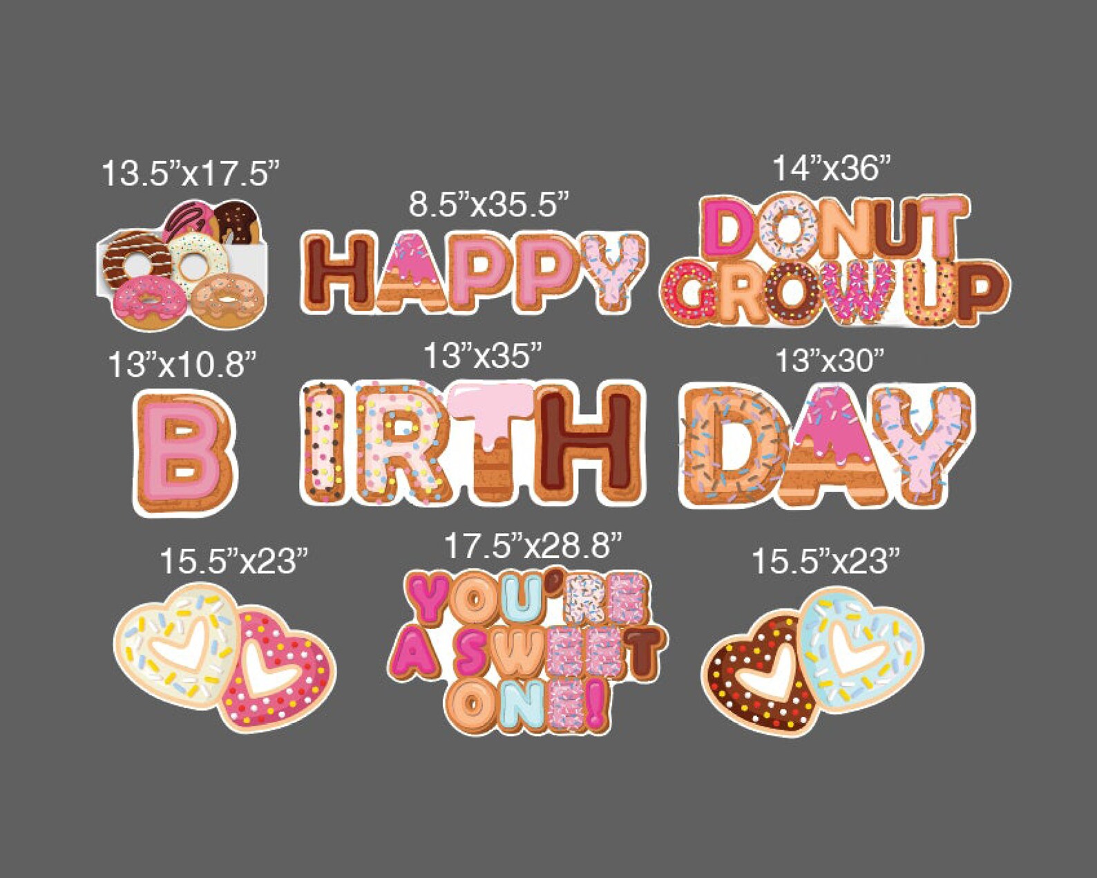 13 Donut Theme Happy Birthday Yard Sign Letters 9pc | Etsy