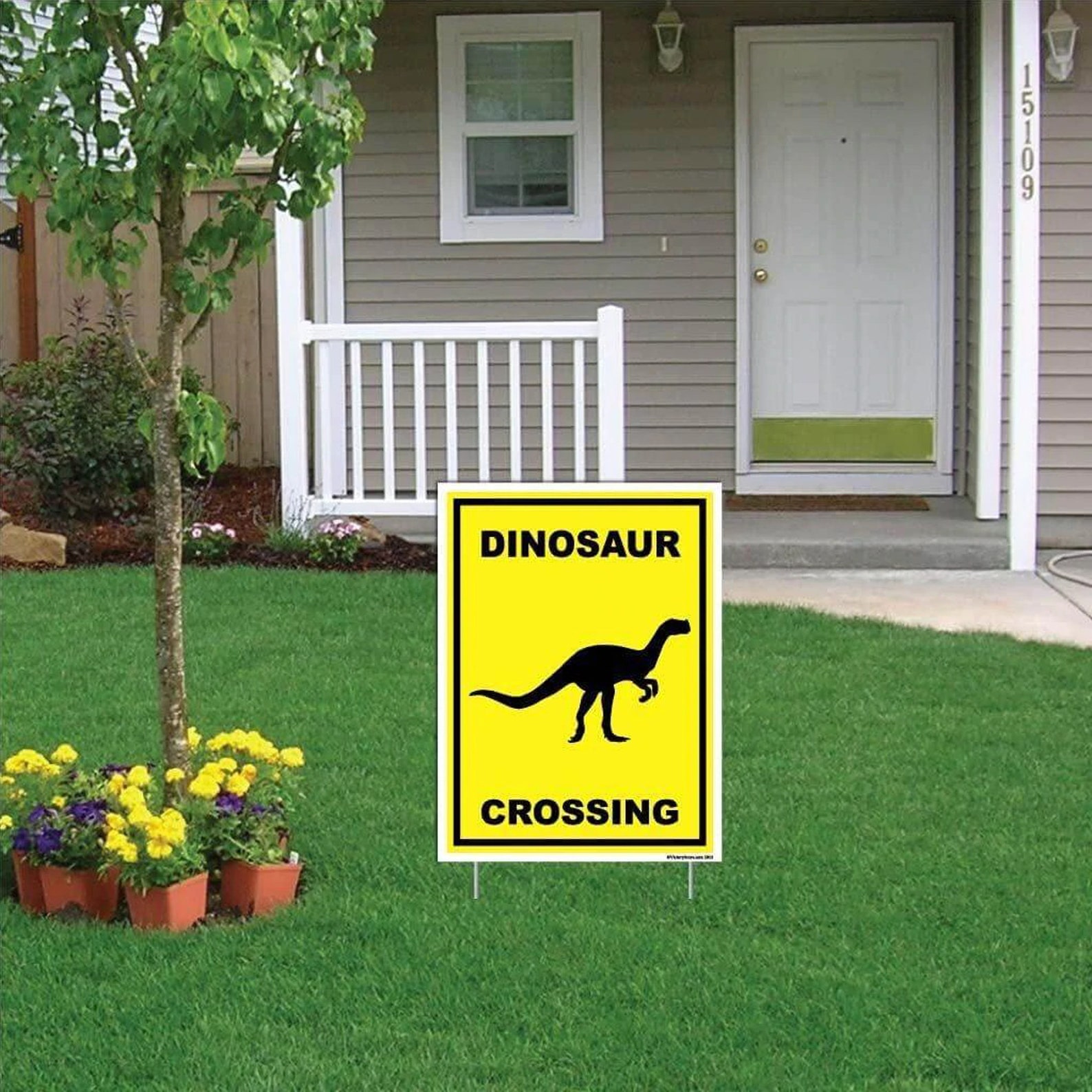 Dinosaur Crossing Sign or Sticker | Corrugated Plastic Sign, Aluminum ...