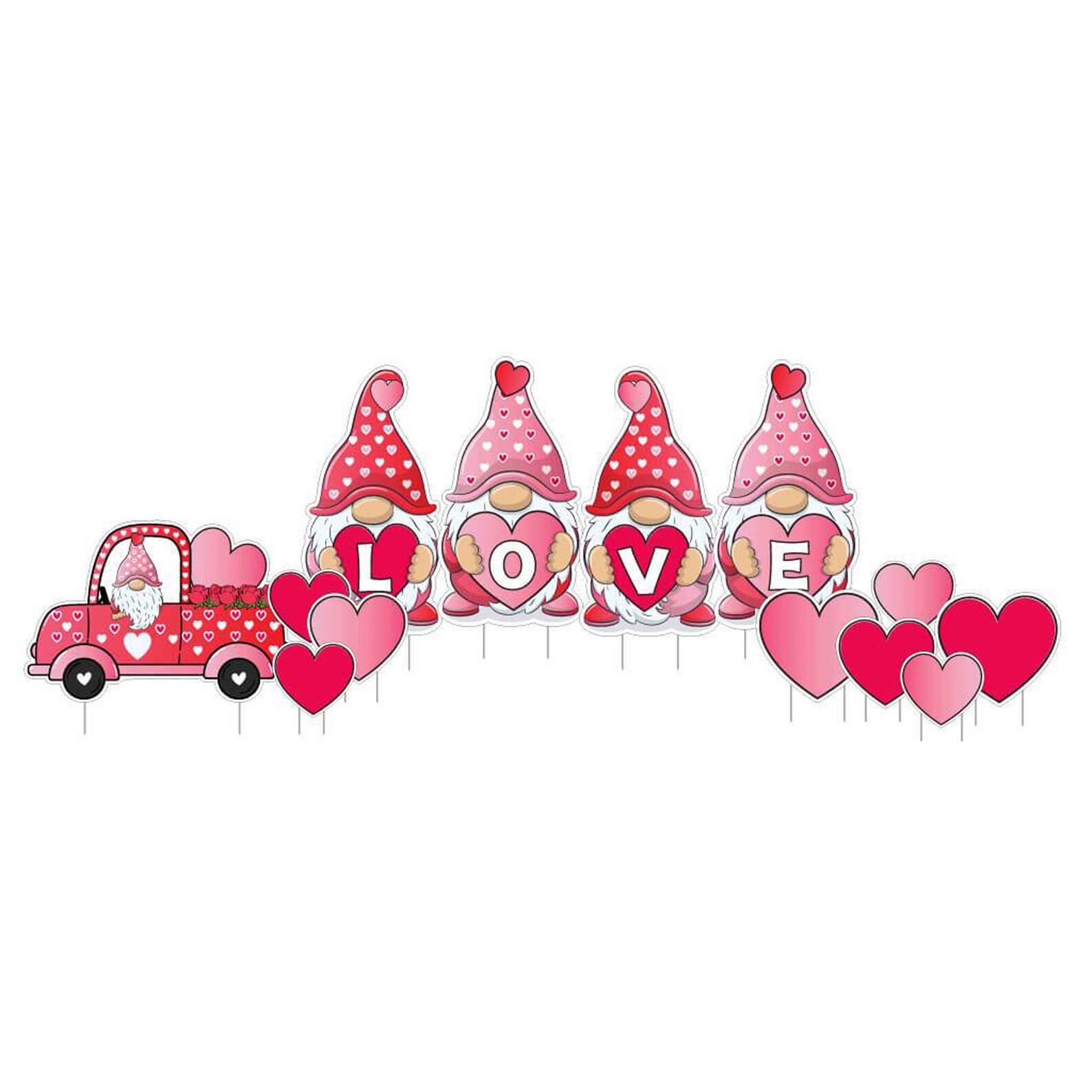Pink & Red Love Gnomes With Hearts, 13pc Valentines Day Yard Art, Yard ...