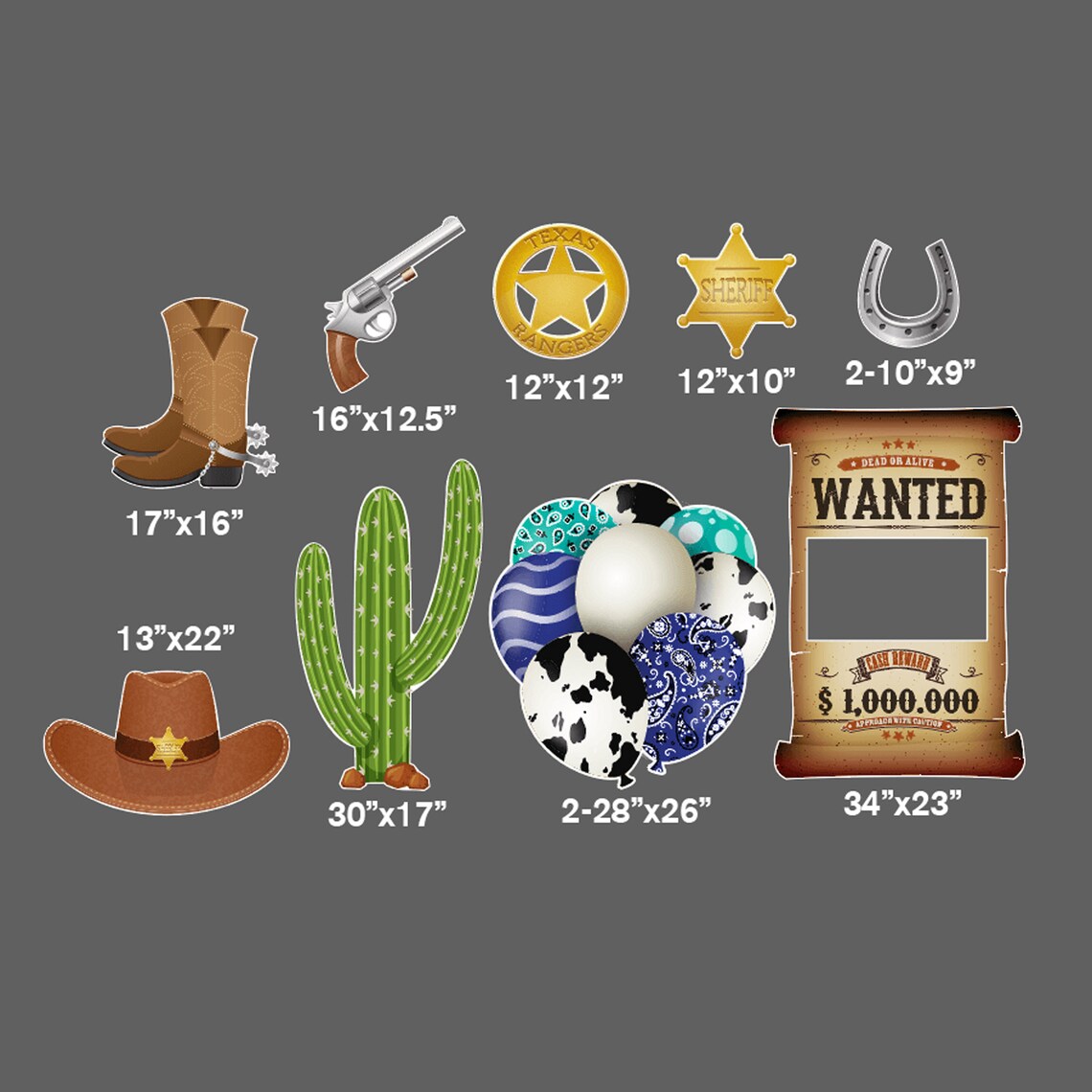 Wanted Poster Photo Frame & Western Accessories | 12pc Yard Art | Yard ...