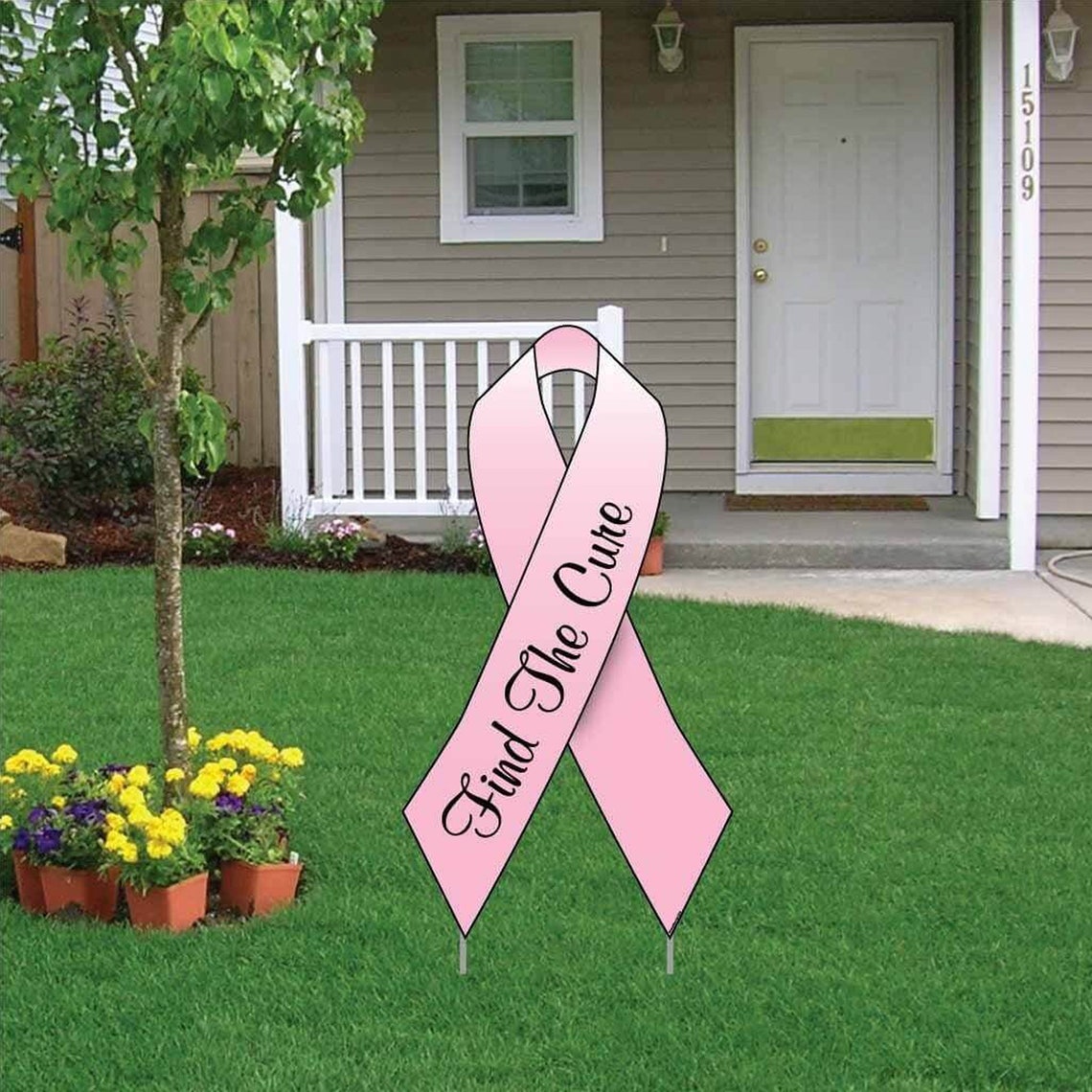 Find the Cure Ribbon Breast Cancer Awareness Yard Card Lawn - Etsy