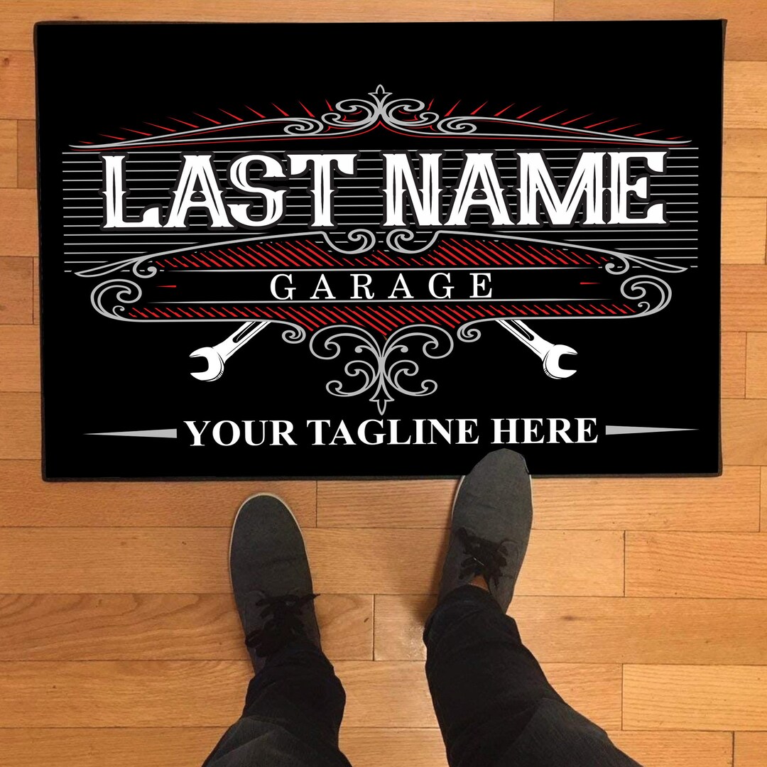 Custom Auto Garage Doormat: Personalized Pinstripe Design (24x36 Inches ...