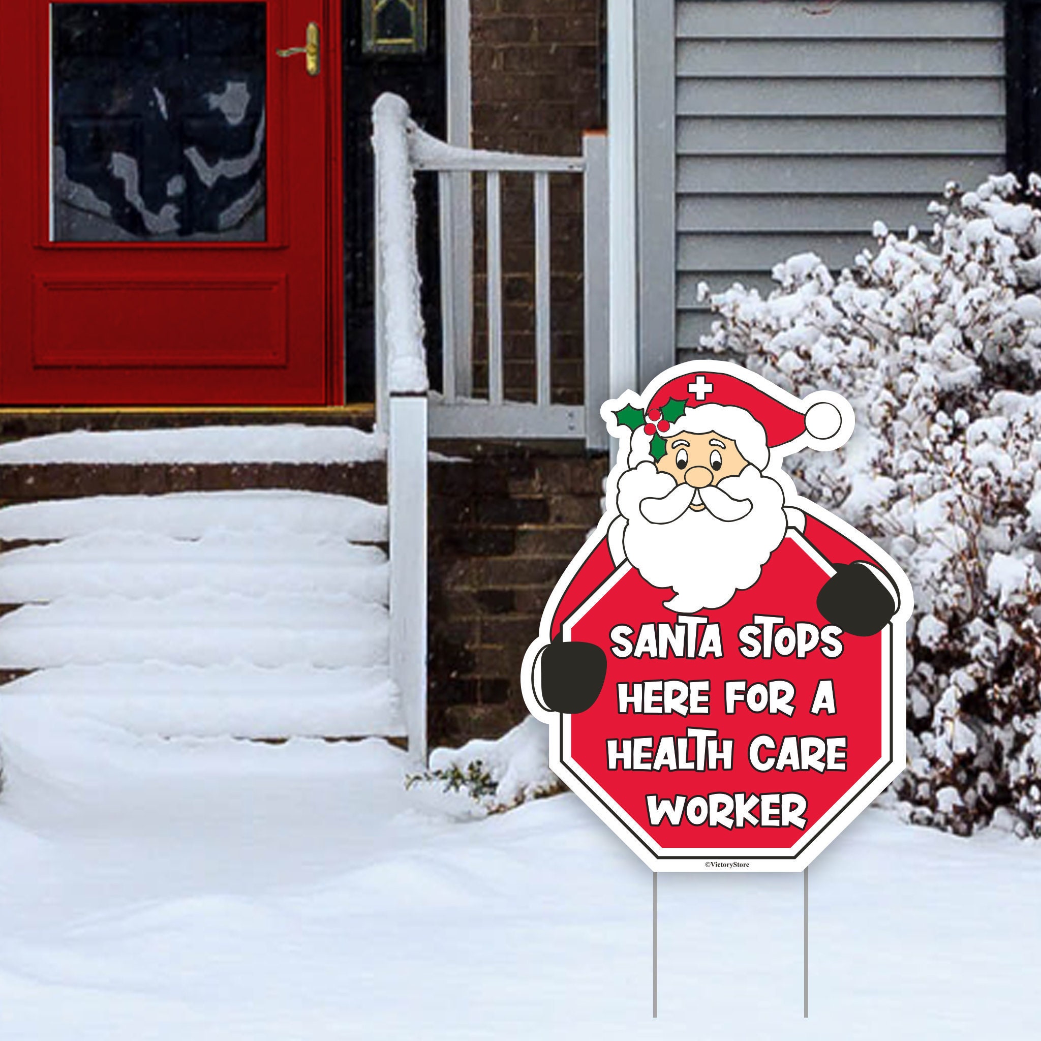 Santa Stops Here for a Health Care Worker Christmas Yard Art | Etsy