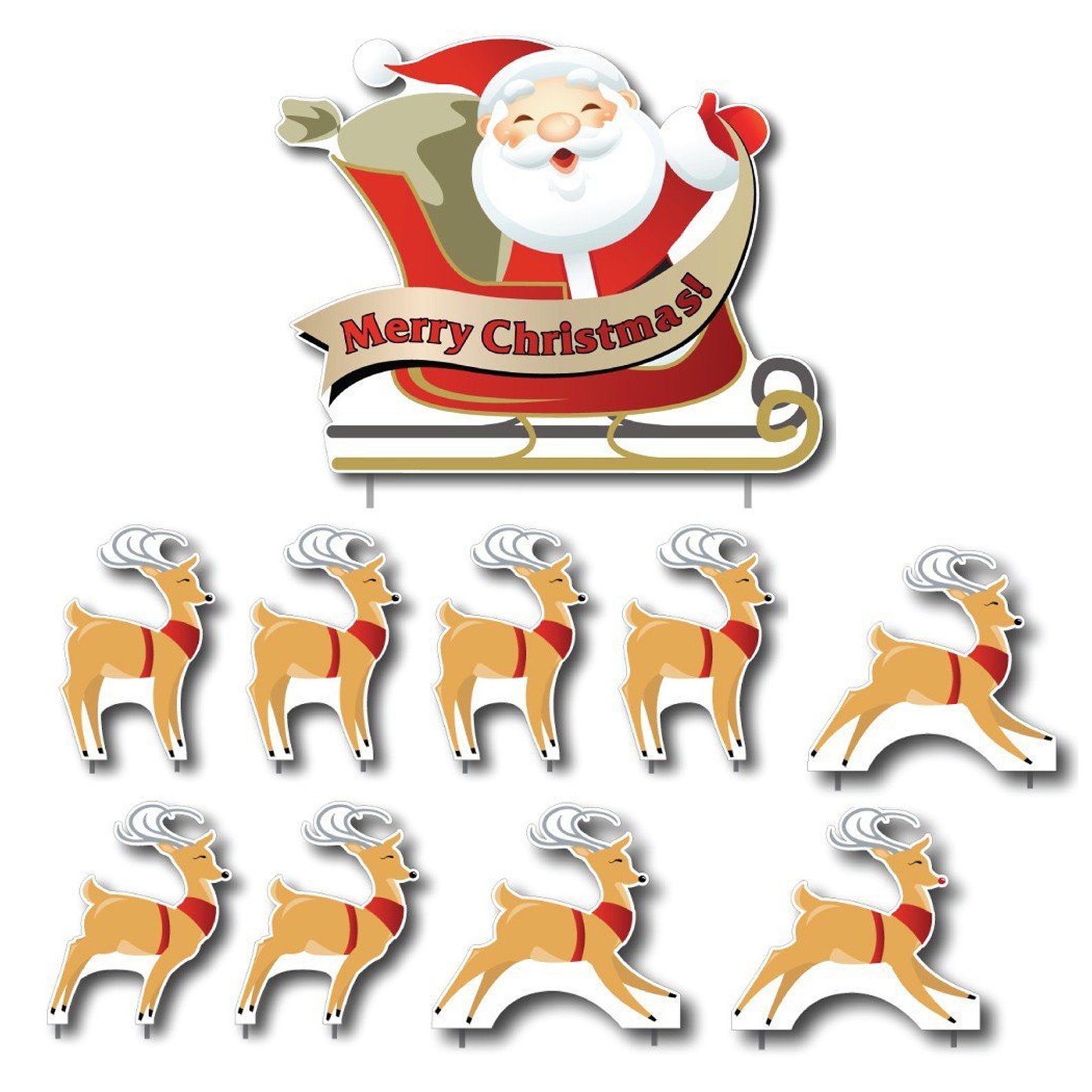 Merry Christmas Santa With Sleigh & Reindeers 10pc - Etsy