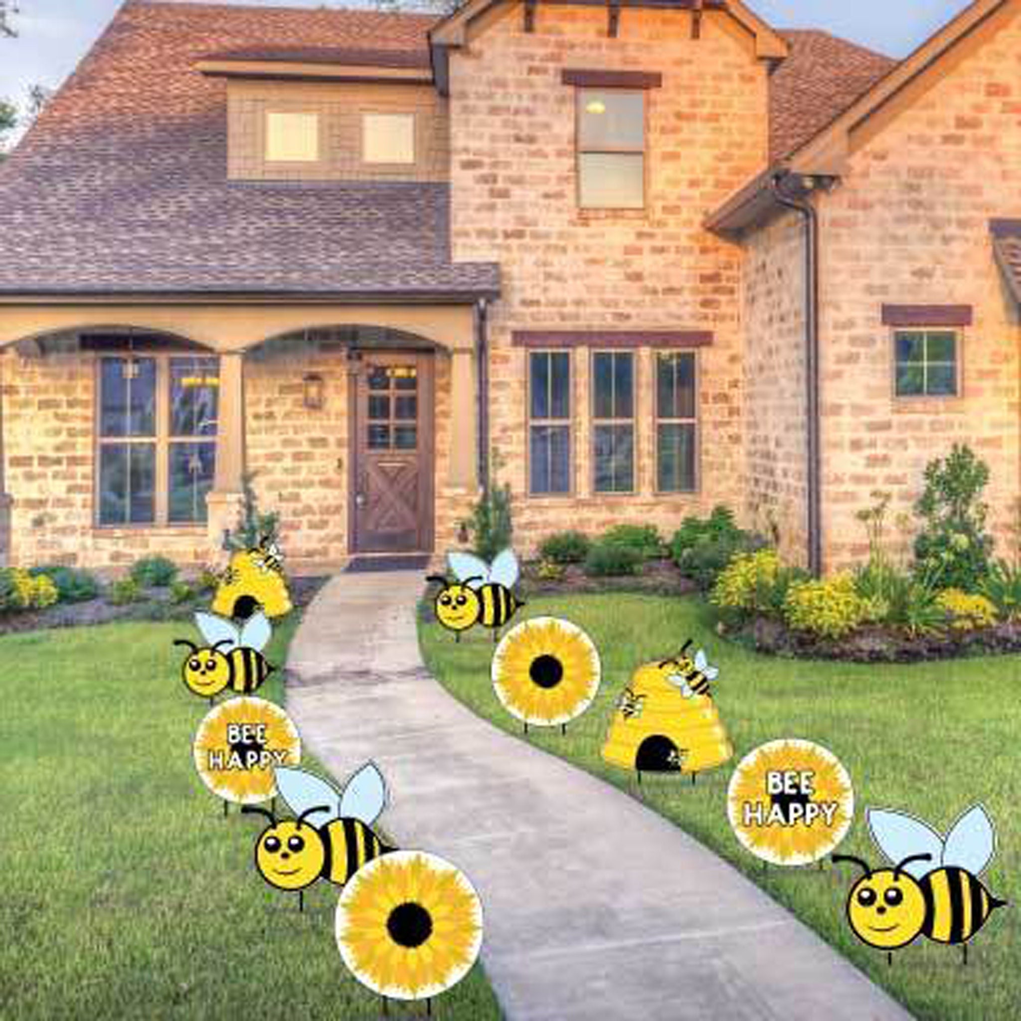 Bee Happy Pathway Markers 10pc Yard Sign Set - Etsy