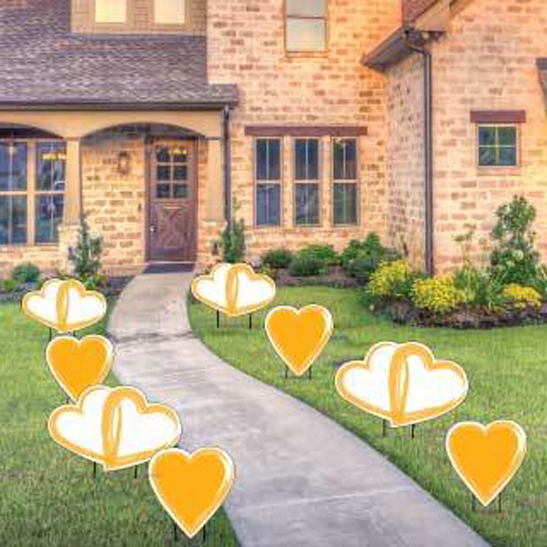Gold Heart Pathway Markers, 8pc Wedding Yard Card Lawn Sign Setup - Etsy