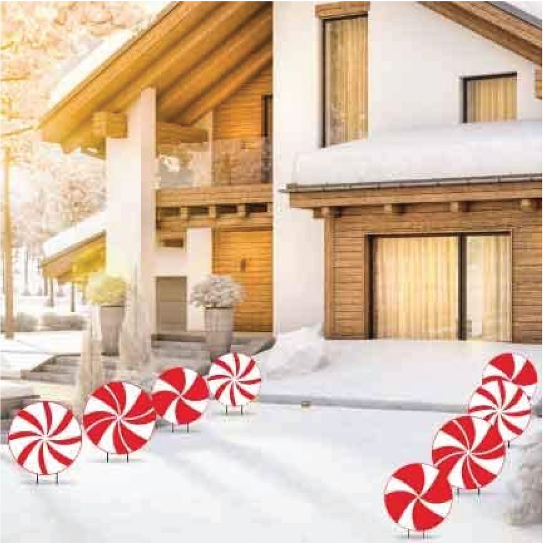 Peppermint Pathway Markers, 8pc Christmas Yard Art, Yard Card Lawn Sign ...