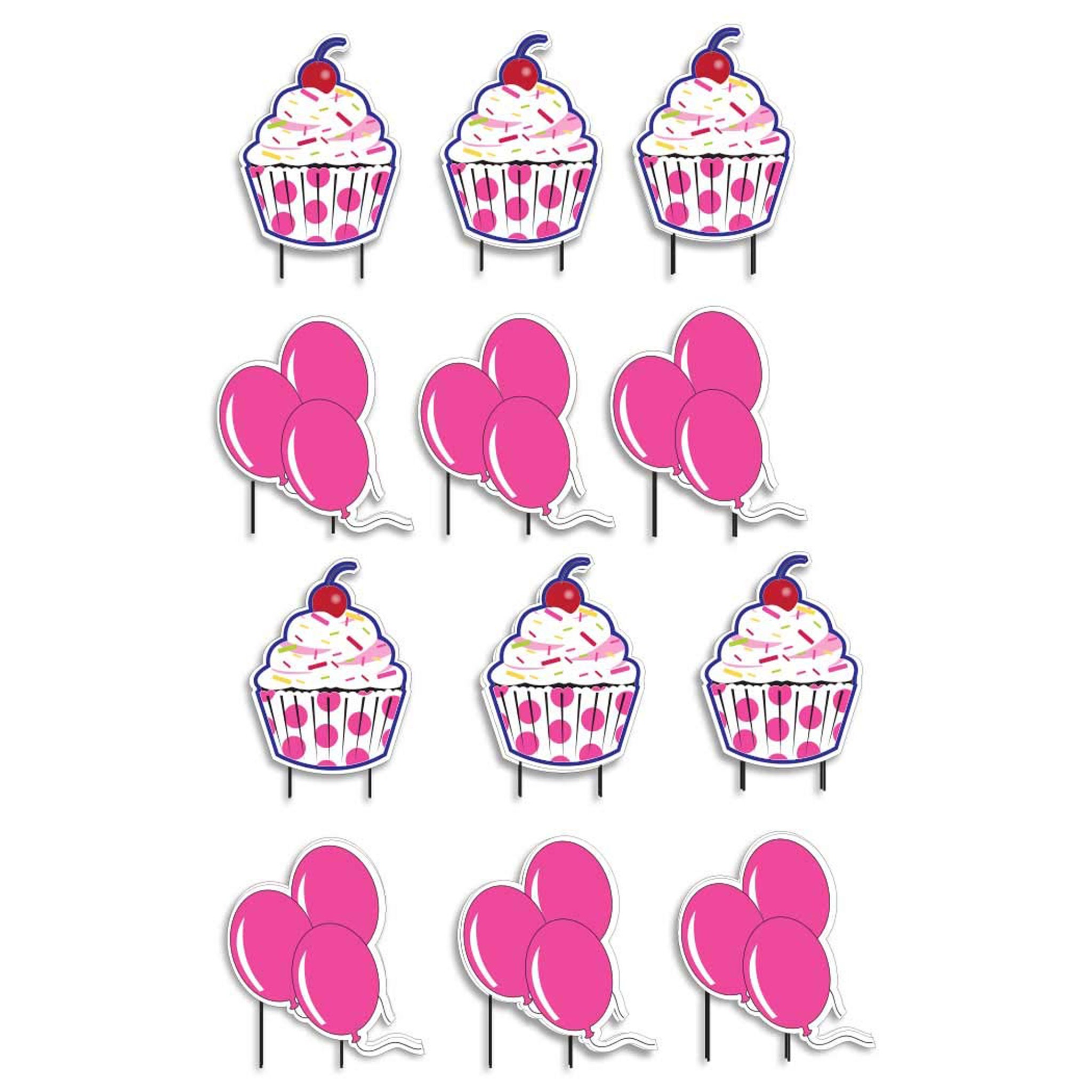 Pink Balloon Clusters & Cupcakes Pathway Markers 14pc - Etsy