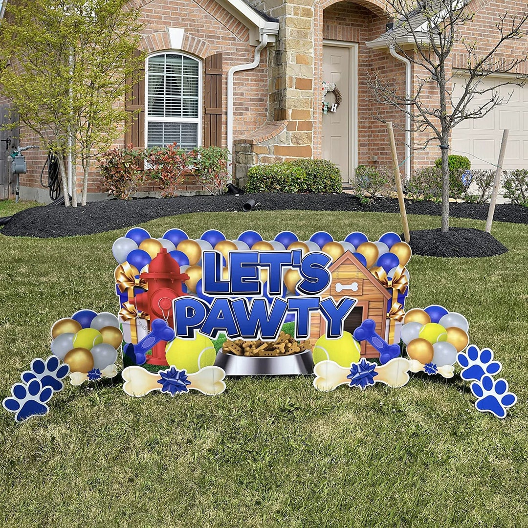 Blue 'let's Pawty' Dog Birthday Yard Card Display: 9-piece Gotcha Day ...
