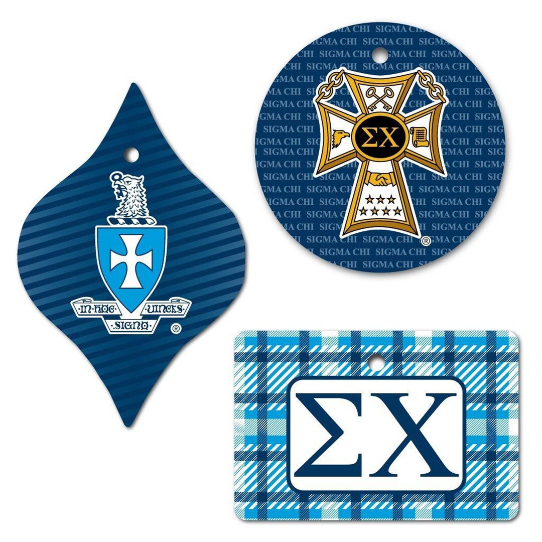 Sigma Chi Ornaments | 3pc Christmas Set | Dye-sublimated Aluminum ...
