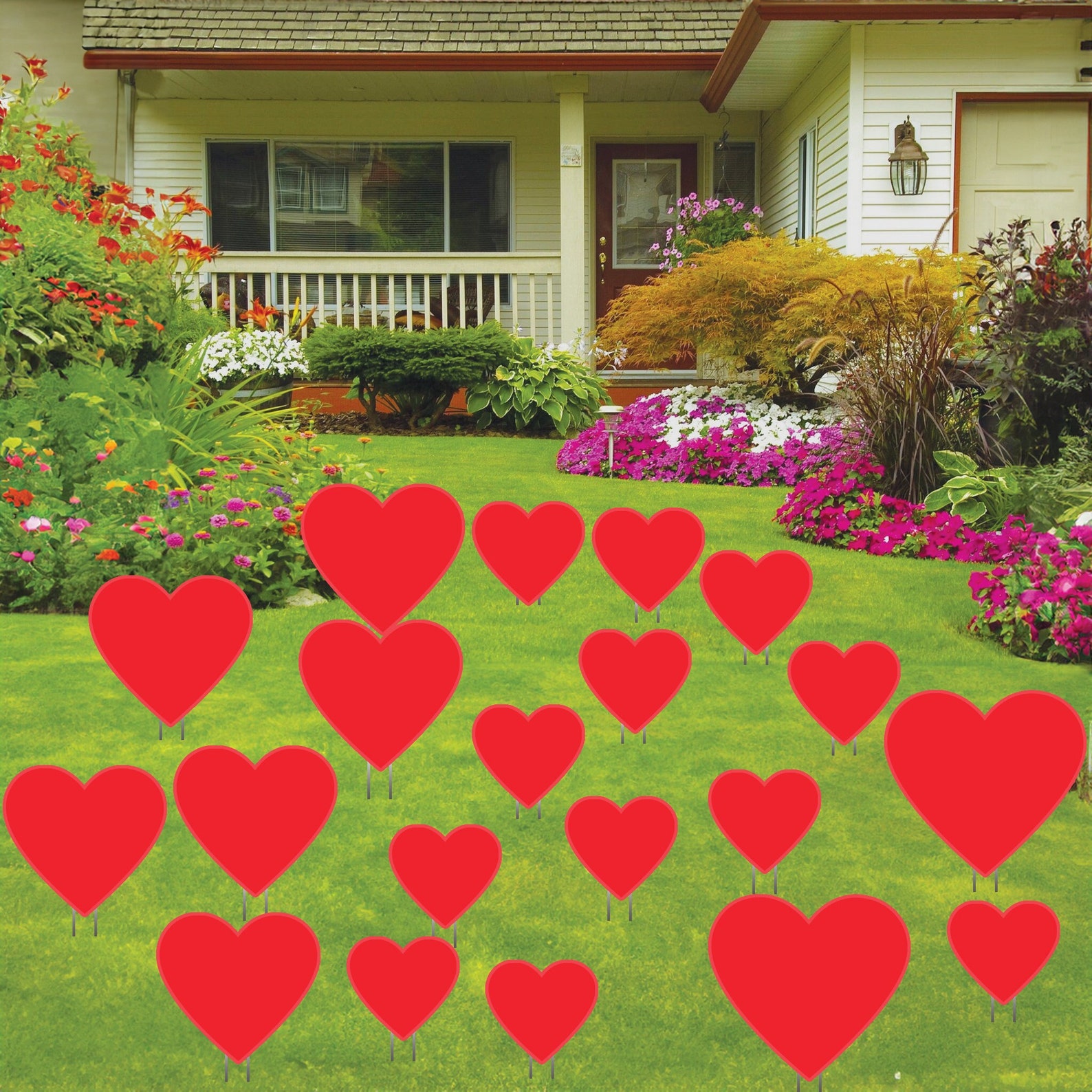 Red Hearts, 20pc Valentines Day Yard Art, Yard Card Lawn Sign Set - Etsy