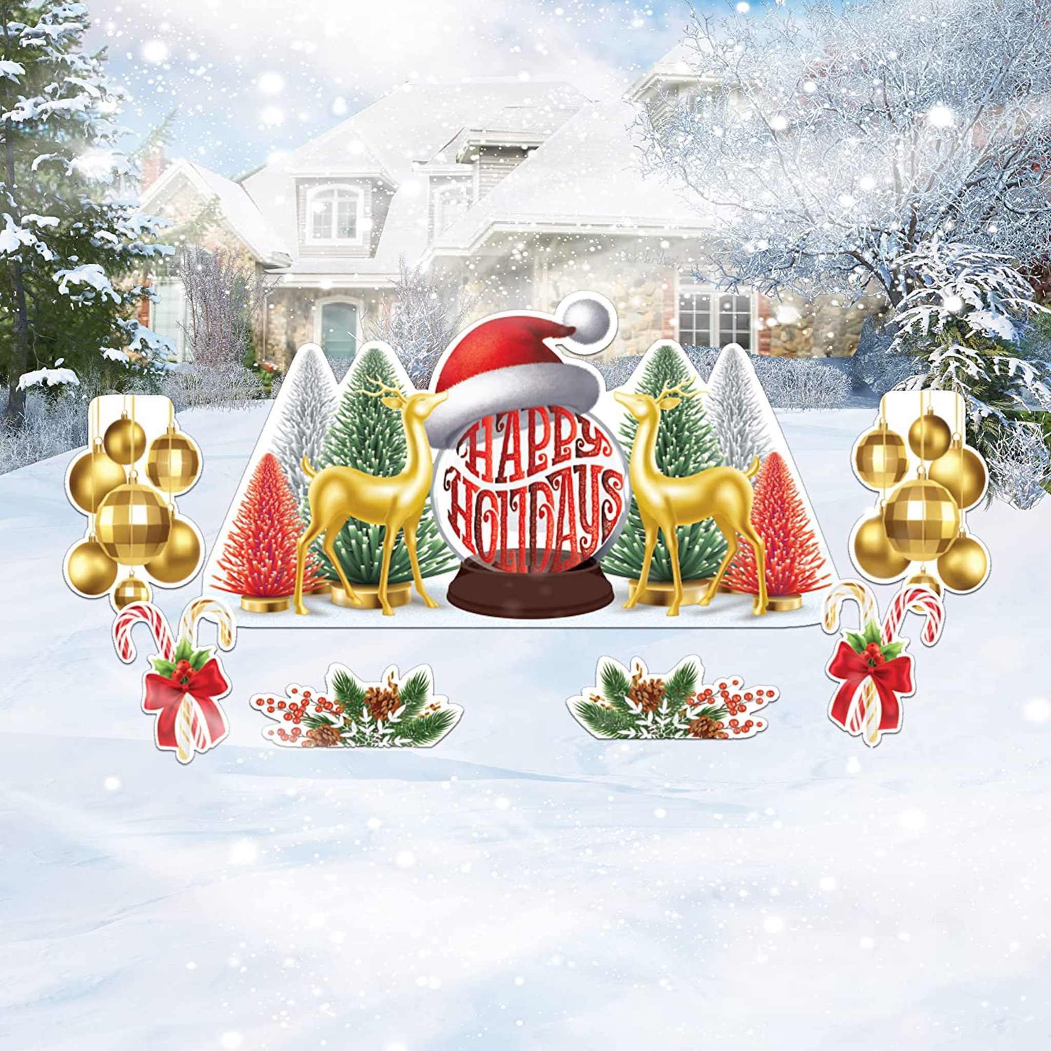 Oversized Happy Holidays Yard Card Display | 7-piece Christmas Lawn ...