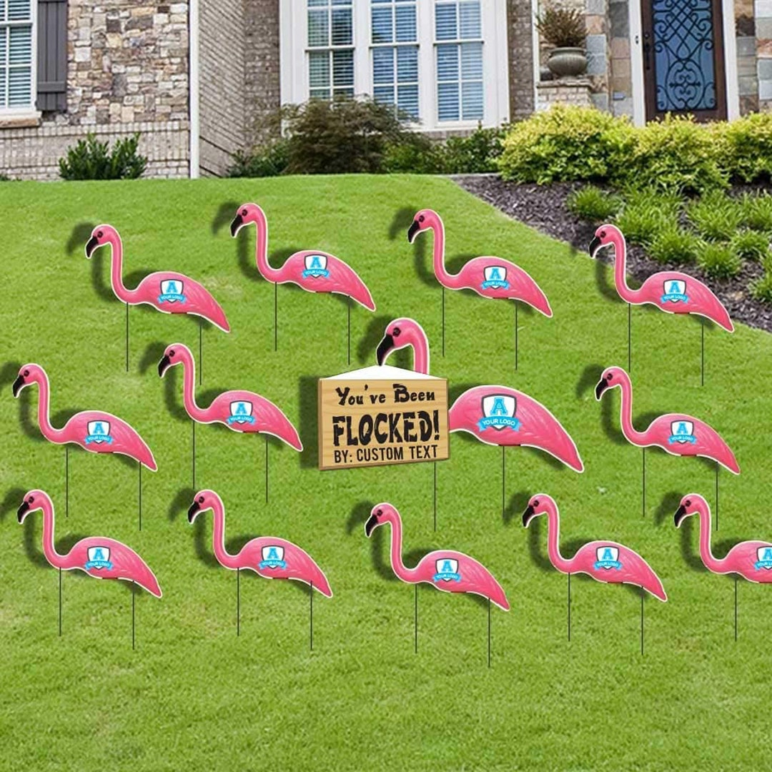 Custom Logo Pink Flamingo Yard Sign Set: School Fundraiser Flocking - Etsy