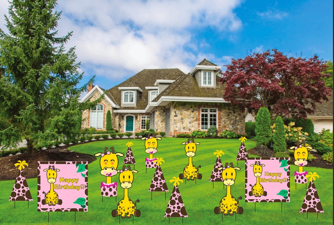 Giraffe Birthday Yard Sign Set: 15pc Lawn Decorations - Etsy