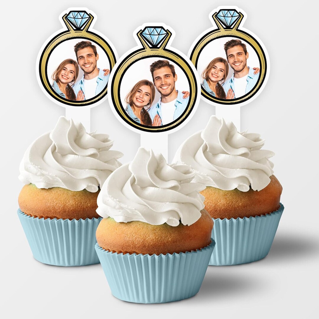 Custom Photo Wedding Cupcake Toppers, 2x4 Inches, Solid Plastic ...