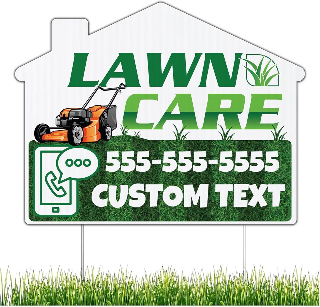 10-pack Custom Lawn Care 2-sided Yard Signs, House Shaped 21x16.75 ...